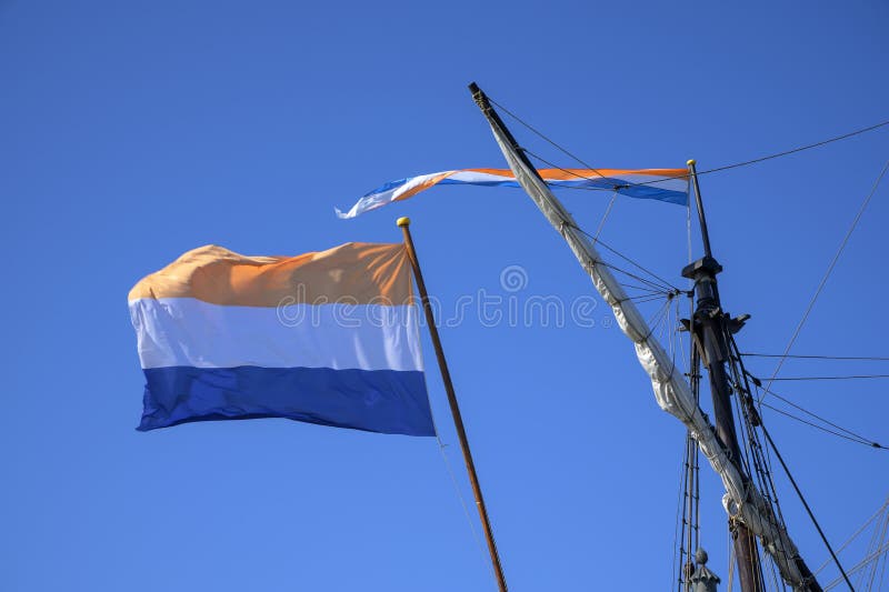 Dutch Flag on a Sailing Ship Stock Photo - Image of zuiderzee, flag ...