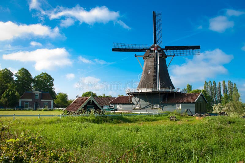 Dutch mill stock image. Image of landscape, blue, traditional - 14545709