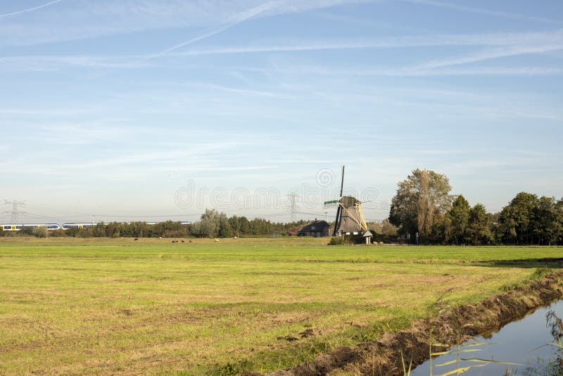 Dutch Mill in the Countryside in the Netherlands Surrounded by Pasture ...