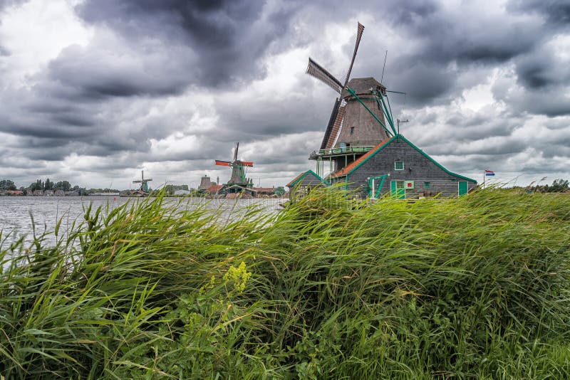 A Dutch Mill in the West of the Netherlands. Stock Photo - Image of ...