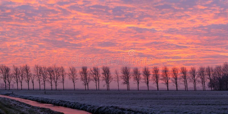 Dutch sunset in the polder stock photo. Image of clouds - 85824592