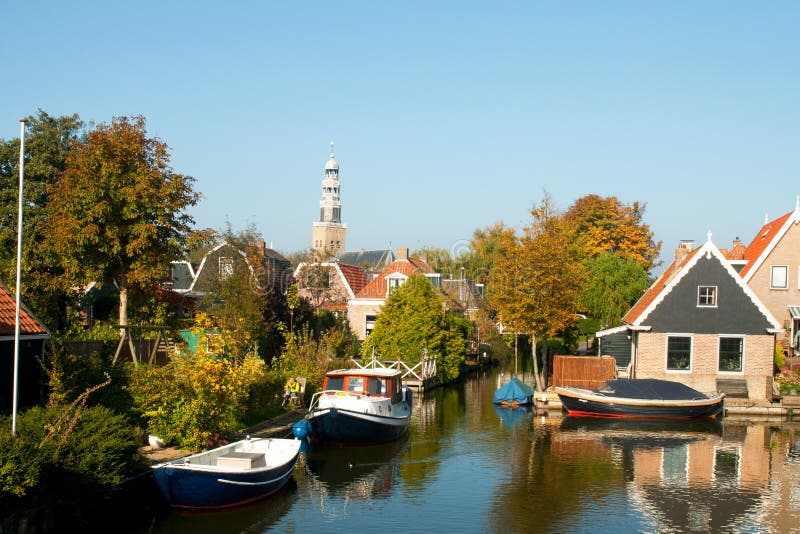 Dutch typical village stock image. Image of boats, dutch - 15297811