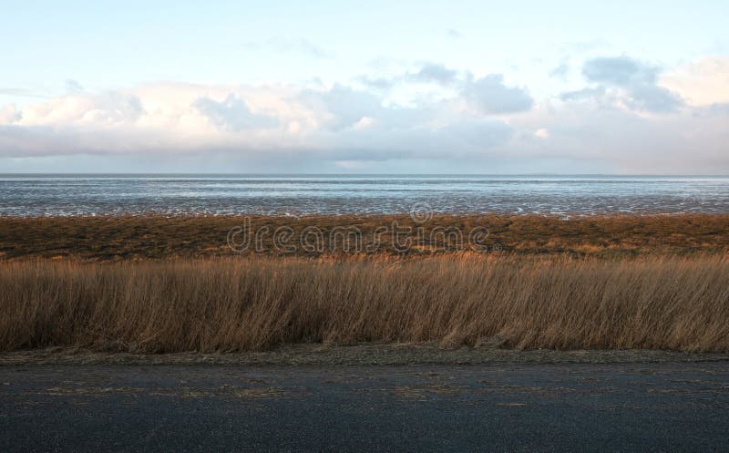 Dutch Wide Landscape with and Winter Sky, Waddensea Stock Image - Image ...