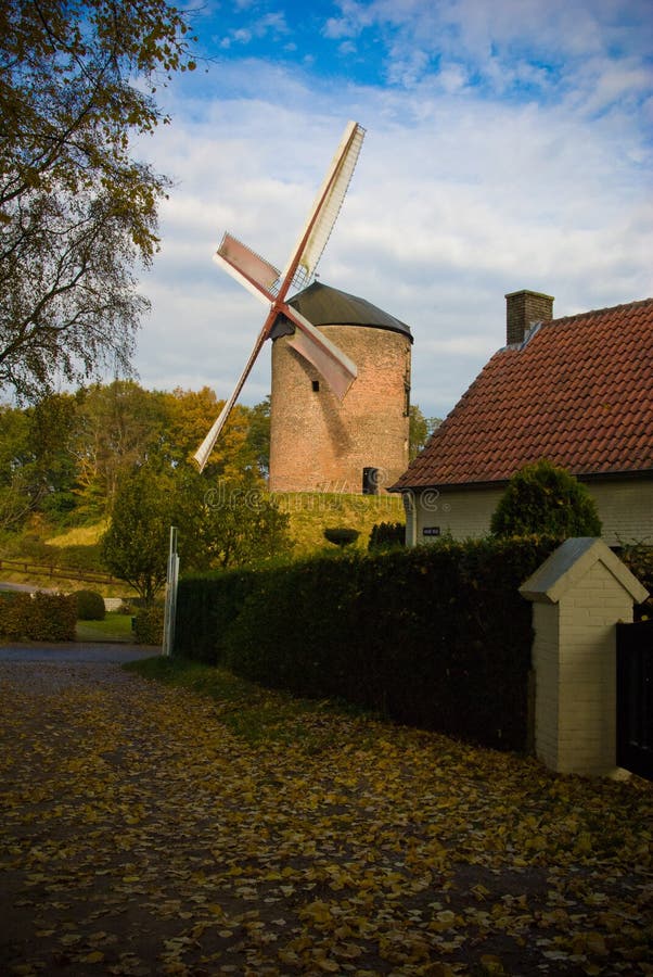 Landscape With One Old Traditional Historic Dutch Windmill House Stock ...