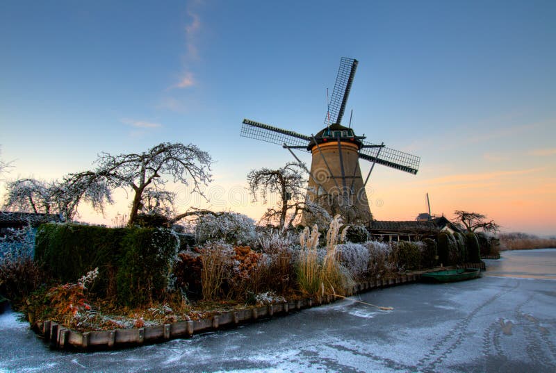 Dutch Windmill with Garden in the Sunset Stock Image - Image of symbol ...