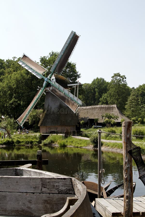 Dutch windmill scenery editorial image. Image of blue - 117164450