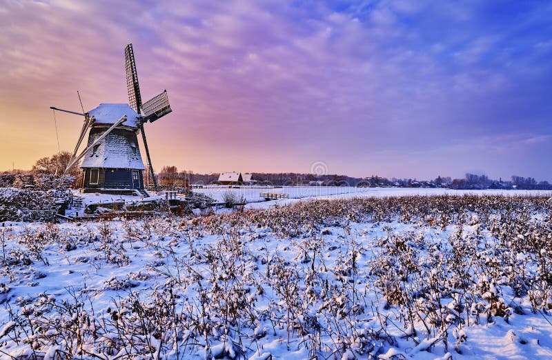 Windmill in the Snow stock photo. Image of farm, agriculture - 139962106