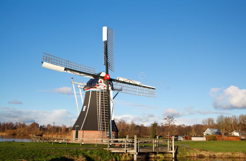 Dutch Windmill in Sunny Day Stock Photo - Image of sunlight, nature ...