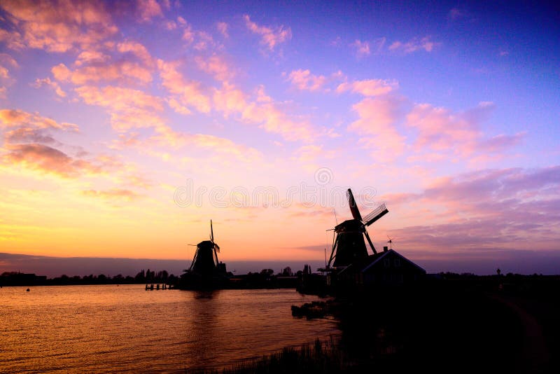 Dutch Windmill at Sunset , Netherlands Stock Photo - Image of flying ...