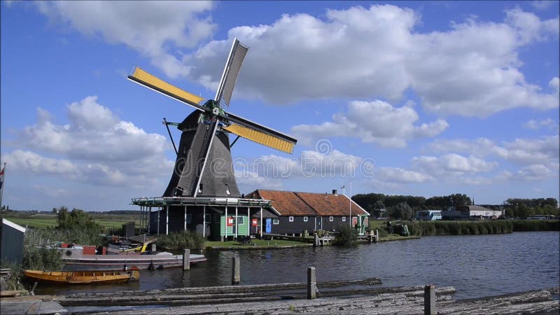 Dutch Windmill Working on Canal in Holland, Netherlands Stock Video ...