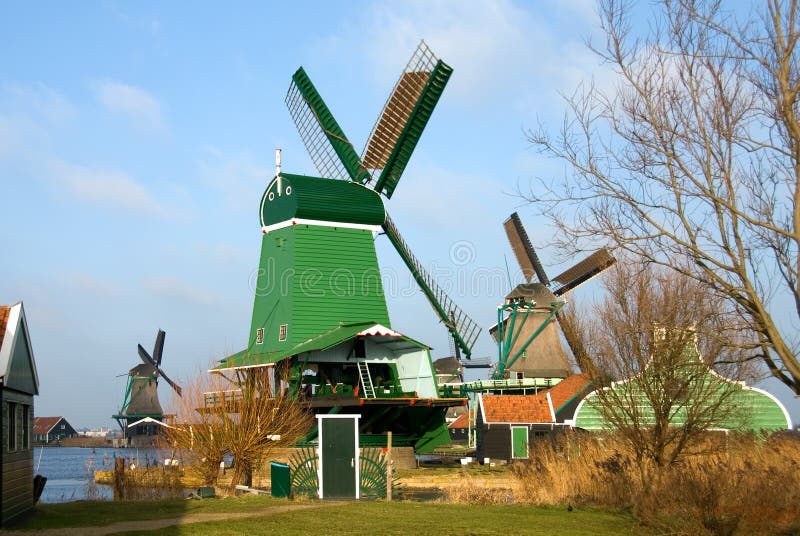 Dutch Windmills stock image. Image of pump, meadow, landmark - 10108109
