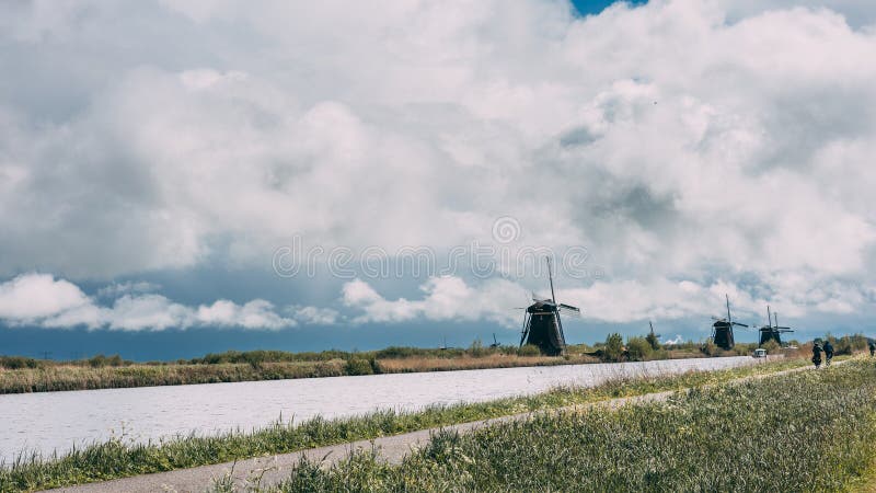 Dutch Windmills on Water in Kinderdijk, the Netherlands Stock Image ...