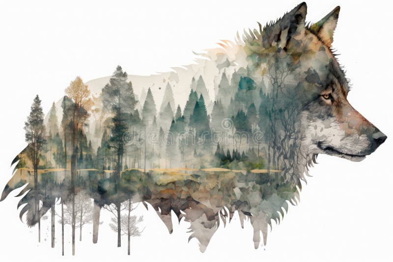 Wolf Double Exposure Illustration Stock Illustrations – 131 Wolf Double ...