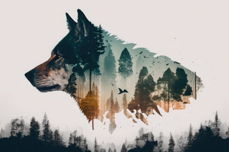 Wolf Double Exposure Illustration Stock Illustrations – 131 Wolf Double ...