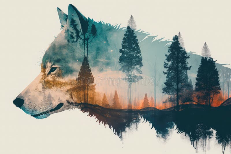 Wolf Double Exposure Illustration Stock Illustrations – 131 Wolf Double ...