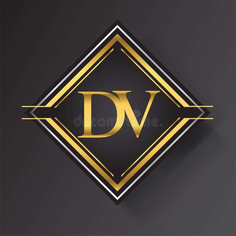 DV Letter Logo in a Square Shape Gold and Silver Colored Geometric ...