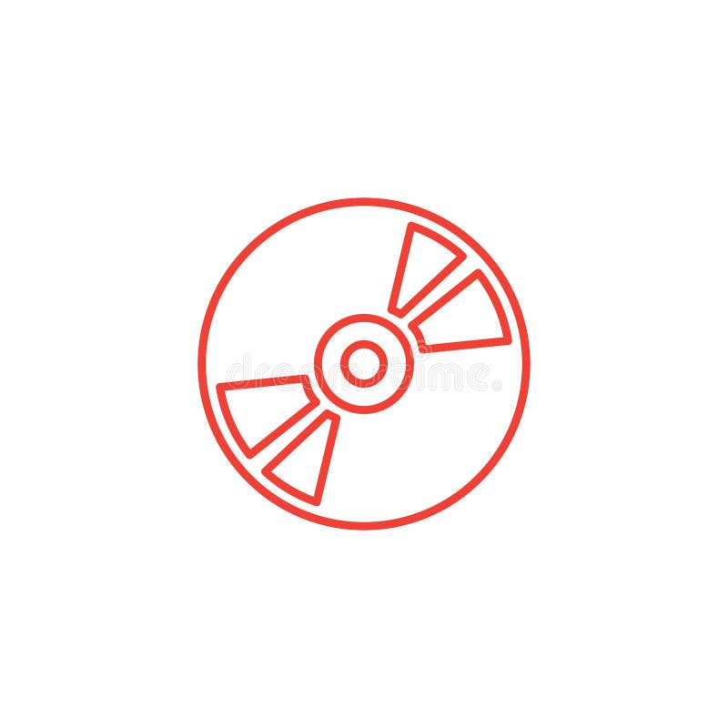 DVD or CD Line Red Icon on White Background. Red Flat Style Vector ...
