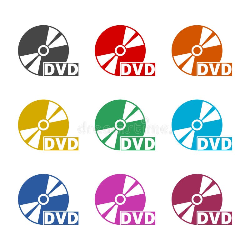 DVD icon, color icons set stock vector. Illustration of circle - 117997779