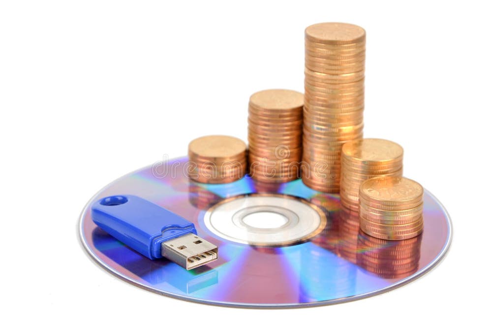 DVD and USB Disk with Coins Stock Photo - Image of cent, memory: 23566158