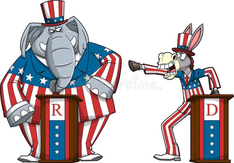 Republican Elephant Vs Democrat Donkey Cartoon Characters Editorial ...