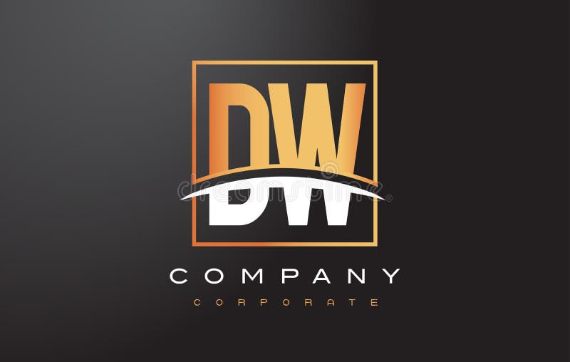 DW D W Golden Letter Logo Design with Gold Square and Swoosh. Stock ...