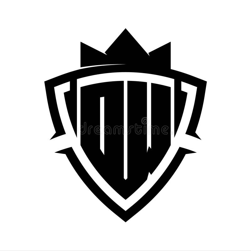 DW Letter Bold Monogram Triangle Curve Shield Shape with Crown Black ...