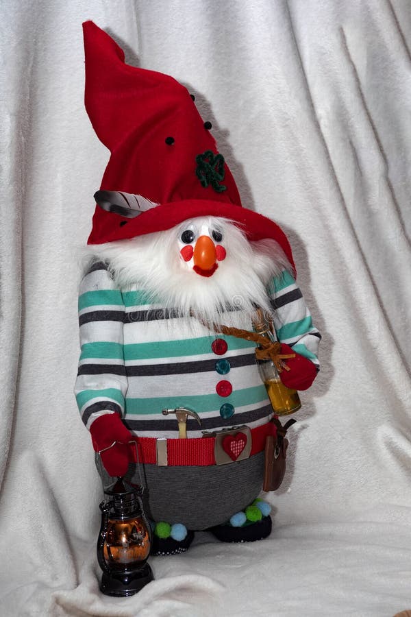 Dwarf with a Big Red Hat, Lantern, Bottle of Alcohol and a Gavel Stock ...