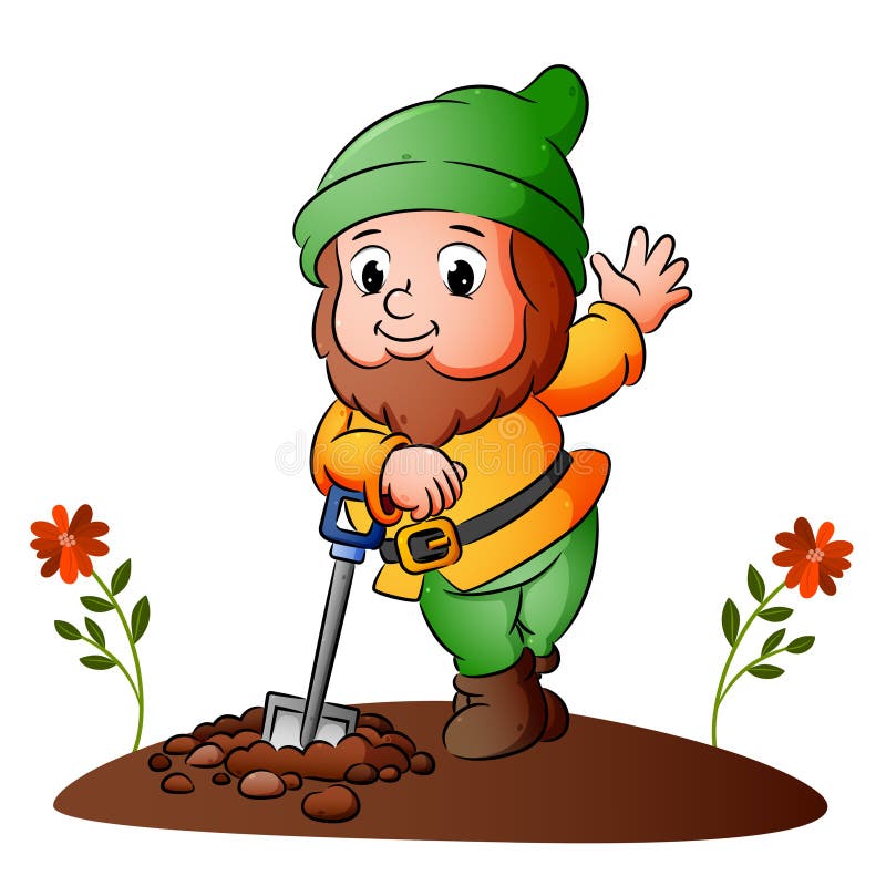 The Dwarf is Digging the Ground and Posing with the Shovel Stock Vector ...