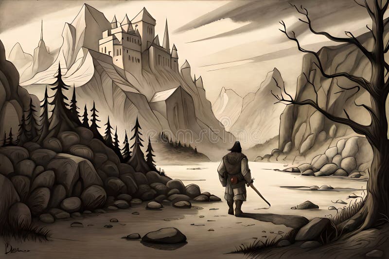 A Dwarf in a Fantasy Forest, Fantasy Drawing -. Generative AI Stock ...