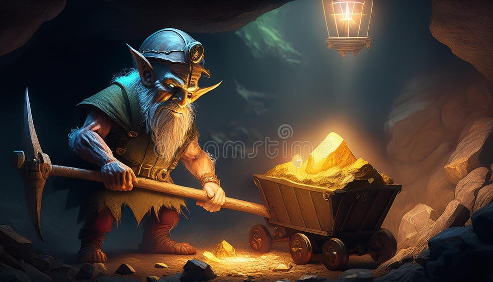 Dwarf Mining Gold in a Mine Stock Illustration - Illustration of ...