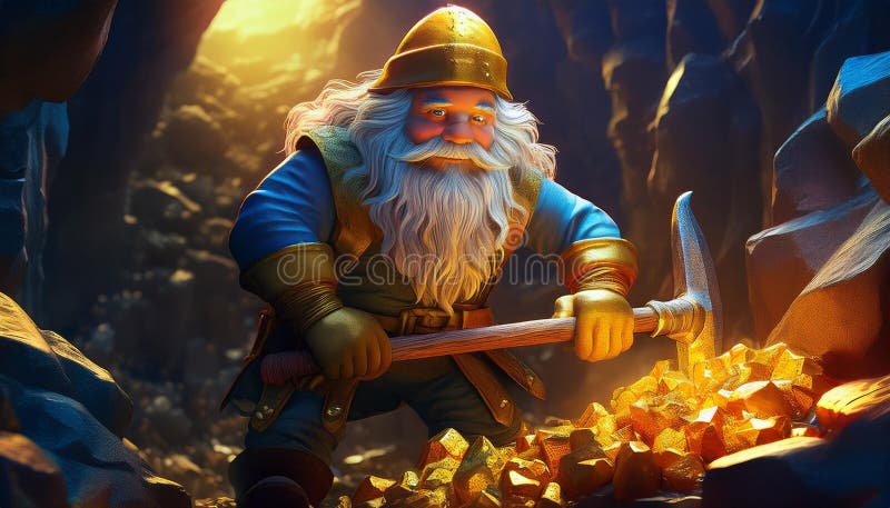 Dwarf Mining Gold in a Mine Stock Illustration - Illustration of ...