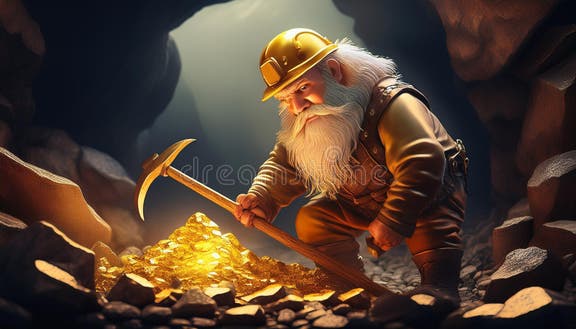 Dwarf Mining Gold in a Mine Stock Illustration - Illustration of ...