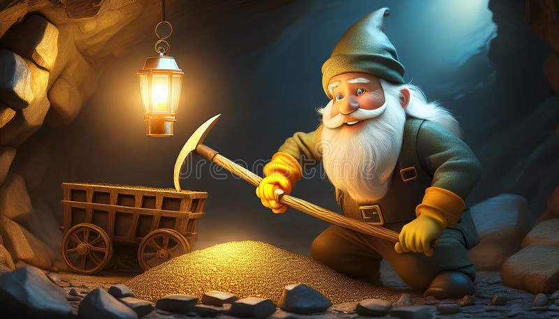 Dwarf Mining Gold in a Mine Stock Illustration - Illustration of fairy ...