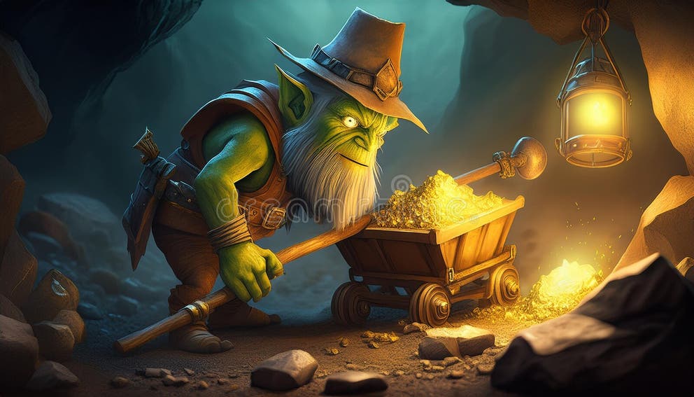 Dwarf Mining Gold in a Mine Stock Illustration - Illustration of person ...