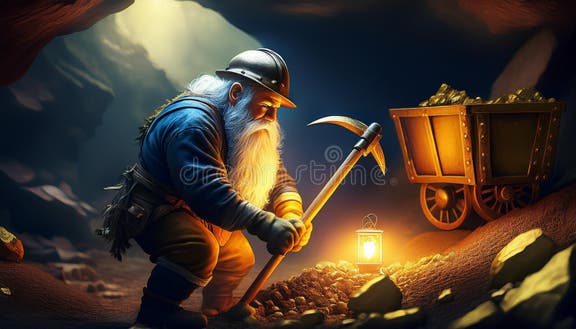 Dwarf Mining Gold in a Mine Stock Illustration - Illustration of comics ...