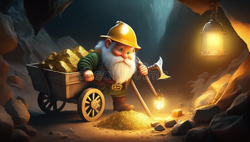 Dwarf Mining Gold in a Mine Stock Illustration - Illustration of fairy ...