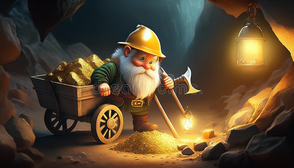 Dwarf Mining Gold in a Mine Stock Illustration - Illustration of fairy ...