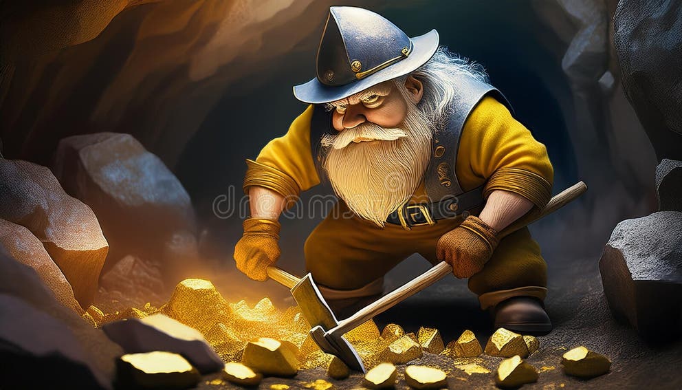 Dwarf Mining Gold in a Mine Stock Illustration - Illustration of yellow ...