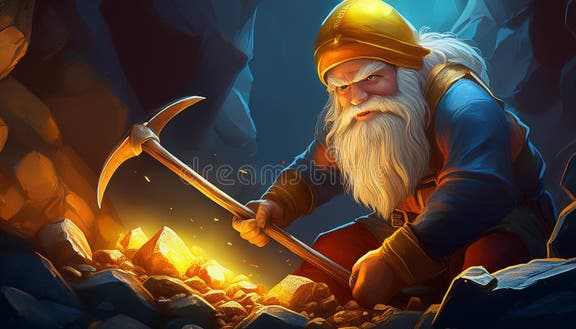 Dwarf Mining Gold in a Mine Stock Illustration - Illustration of ...