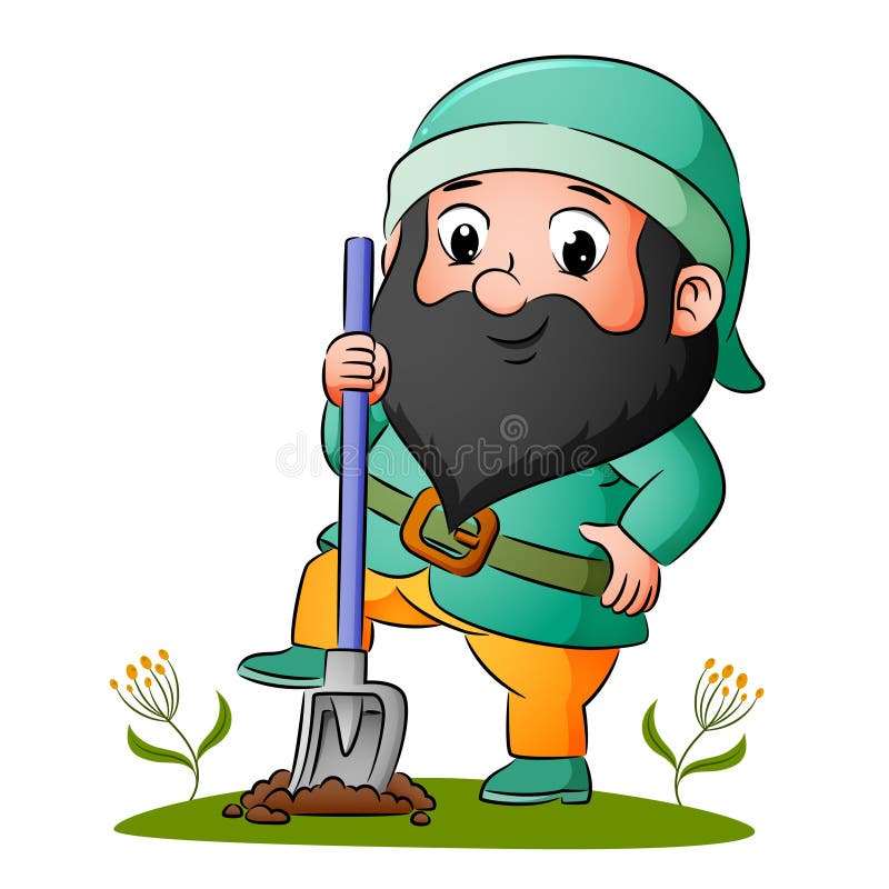 The Dwarf is Digging the Ground and Posing with the Shovel Stock Vector ...