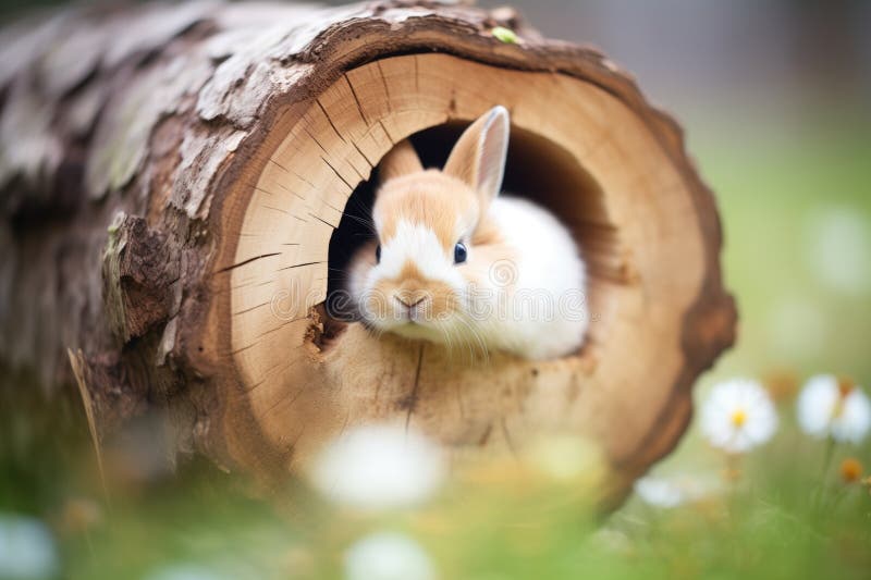 Dwarf Rabbit Tucked Inside a Hollow Log Stock Image - Image of hollow ...