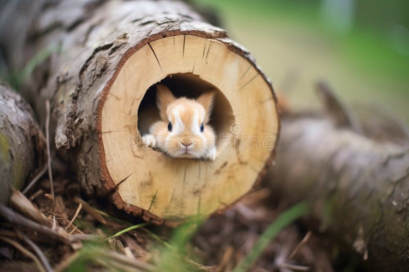 Dwarf Rabbit Tucked Inside a Hollow Log Stock Image - Image of burrow ...