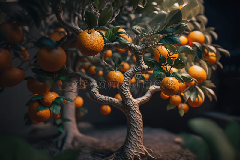 Dwarf Tangerine Mandarin Tree Illustration Generative AI Stock ...