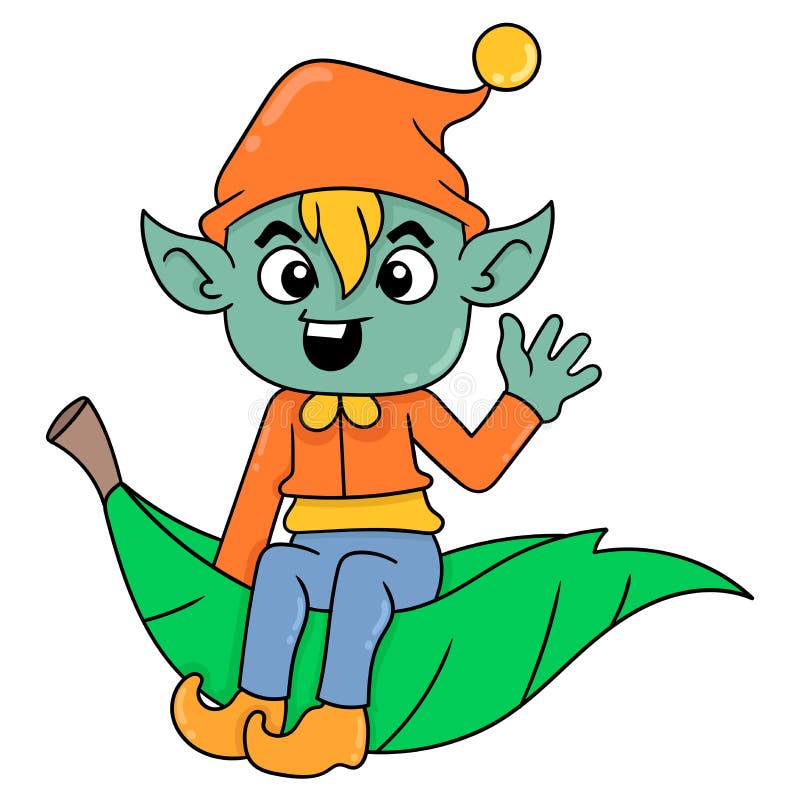 The Dwarf is Welcoming Spring Sitting on a Big Leaf, Doodle Icon Image ...