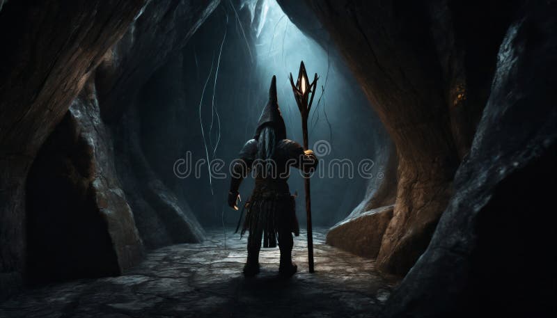 A Dwarf Wizard in a Dark Cave Stock Illustration - Illustration of ...