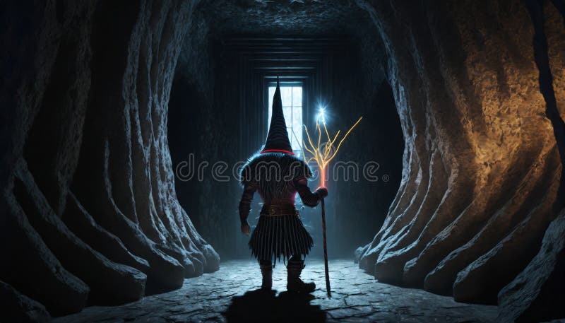 A Dwarf Wizard in a Dark Cave Stock Illustration - Illustration of ...
