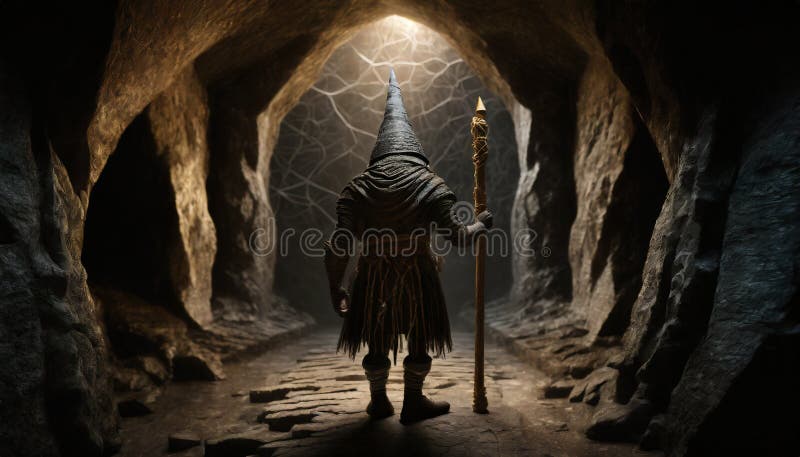 A Dwarf Wizard in a Dark Cave Stock Illustration - Illustration of ...
