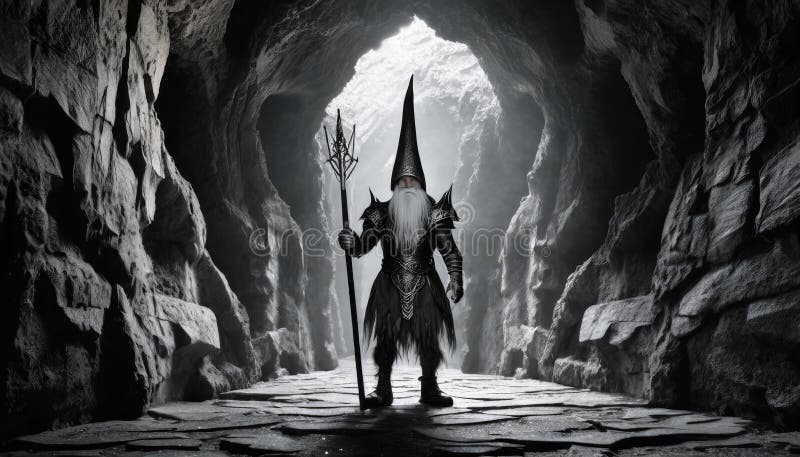 A Dwarf Wizard in a Dark Cave Stock Illustration - Illustration of ...