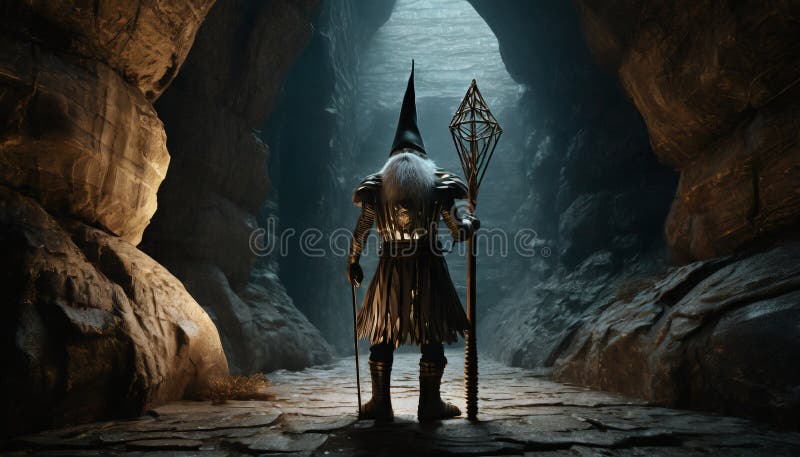 A Dwarf Wizard in a Dark Cave Stock Illustration - Illustration of ...