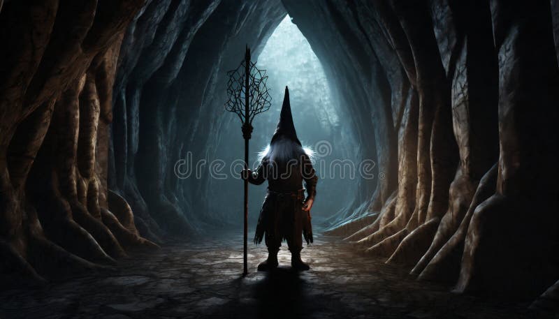 A Dwarf Wizard in a Dark Cave Stock Illustration - Illustration of ...